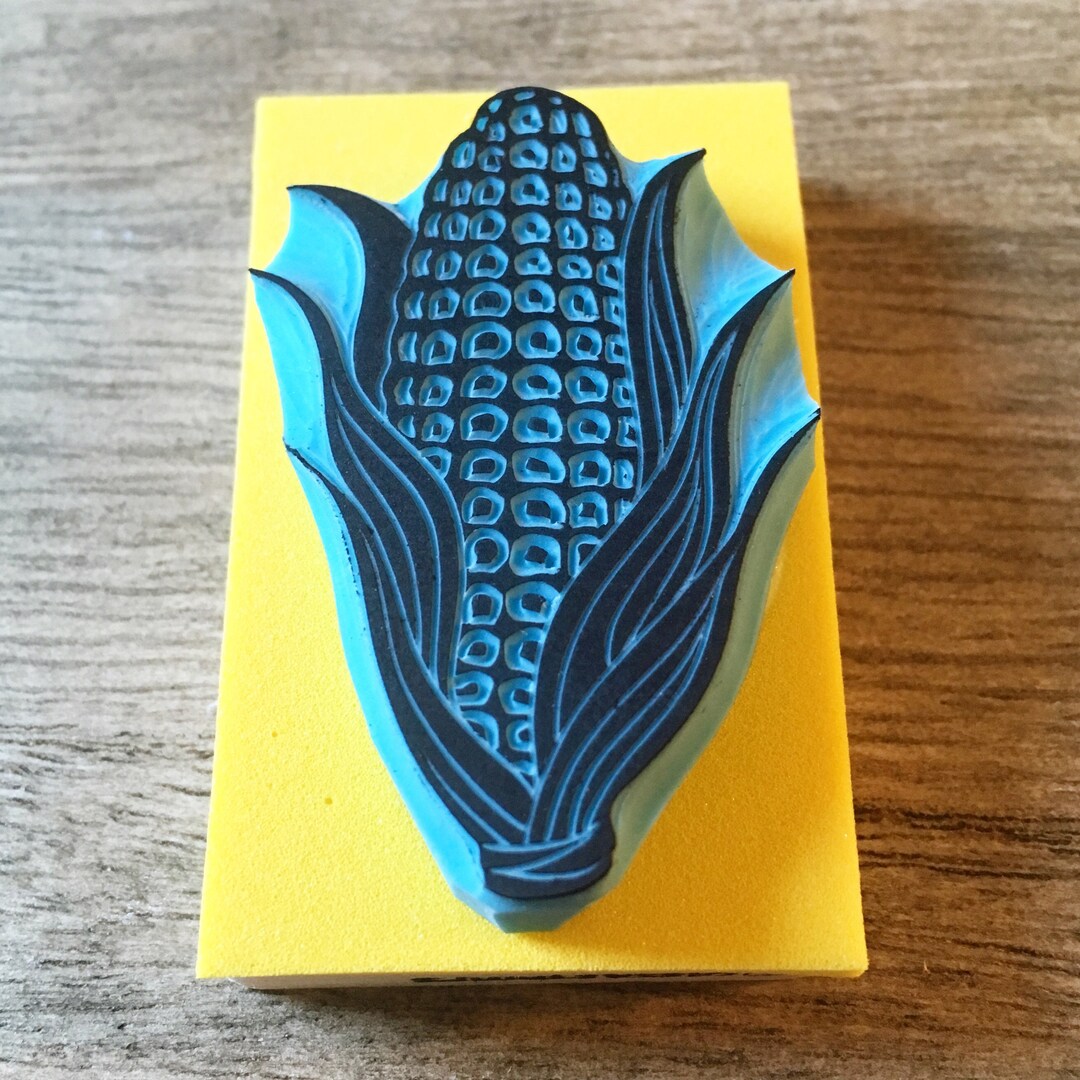 Corn on the Cob Rubber Stamp, Hand Carved Stamp, Corn Rubber Stamp ...