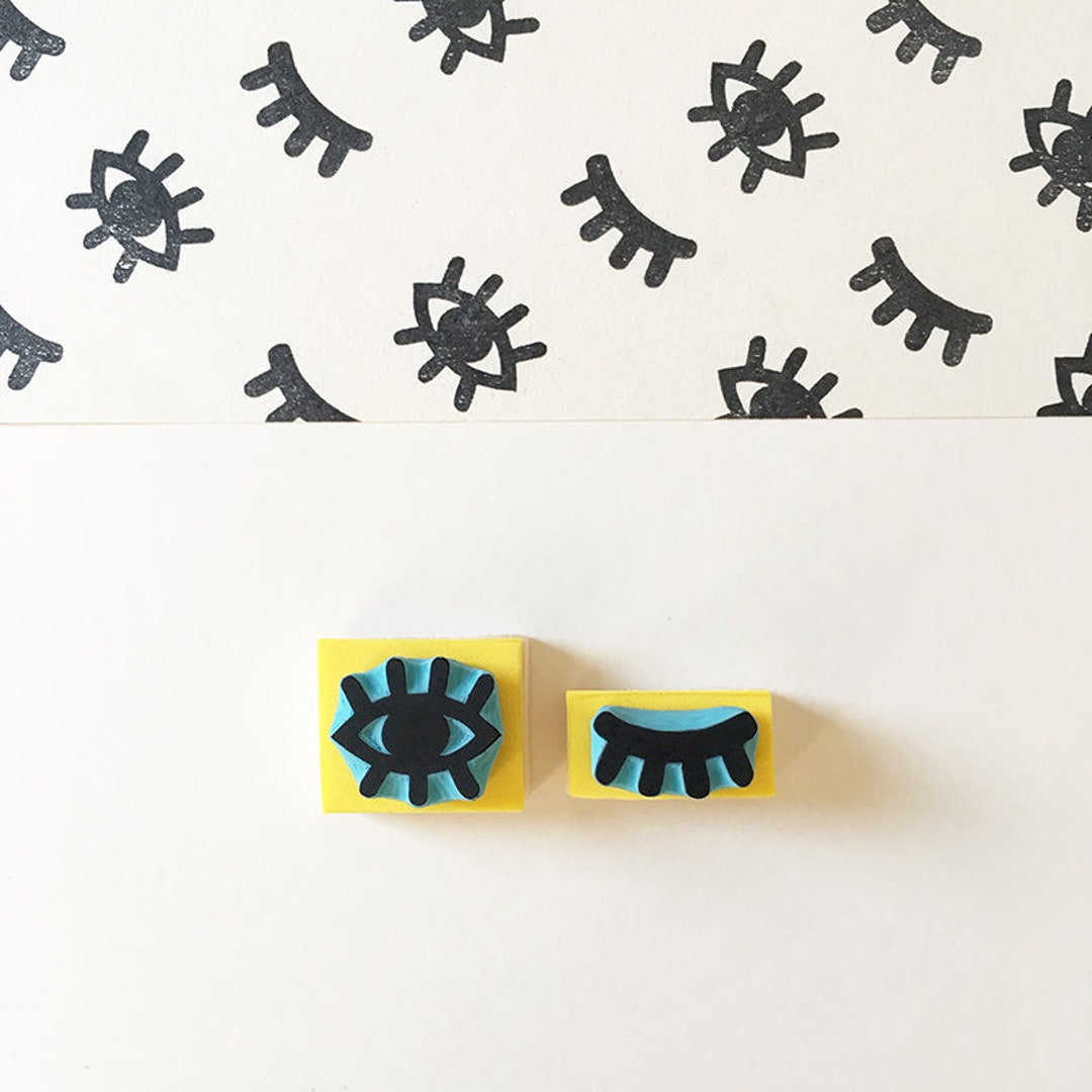 Eye Rubber Stamp, Hand Carved, Eye Stamp, Wink Eye Stamps, Cassastamps ...