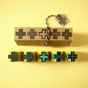 Plus Signs Stamps, Set of Five, Mini Rubber Stamps, Hand Carved, Stamp ...