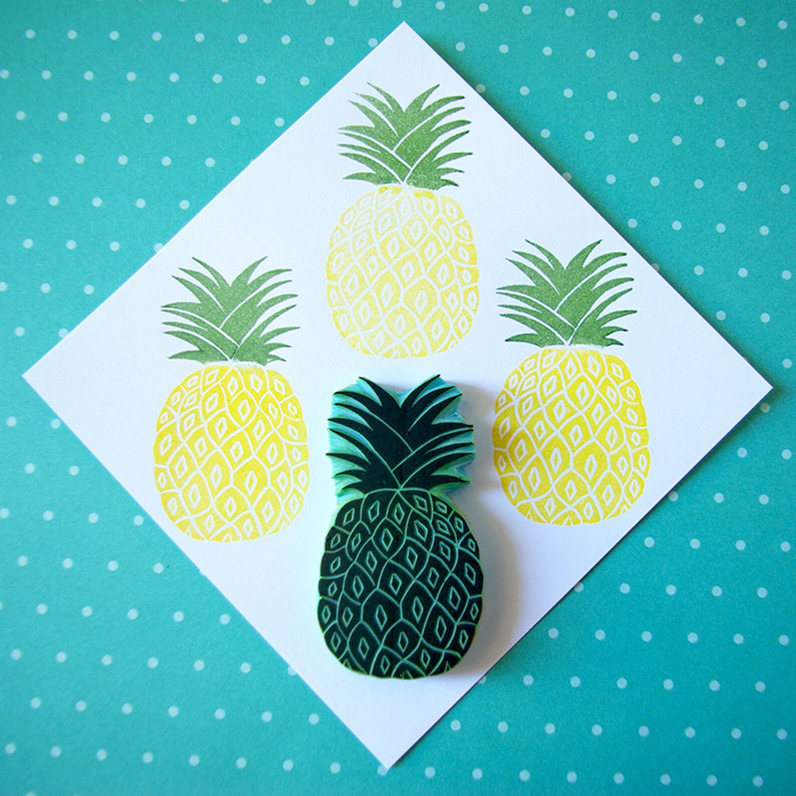 Pineapple Rubber Stamp Hand Carved Tropical Stamp Summer - Etsy