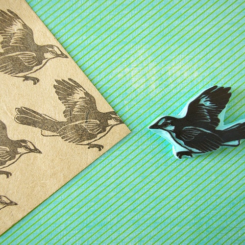 Bird Rubber Stamp Mockingbird Mounted Stamps Hand Carved | Etsy