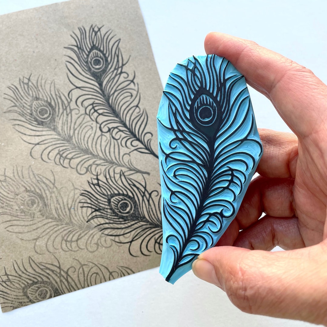 Peacock Feather Rubber Stamp, Big Size, Hand Carved Stamp by ...
