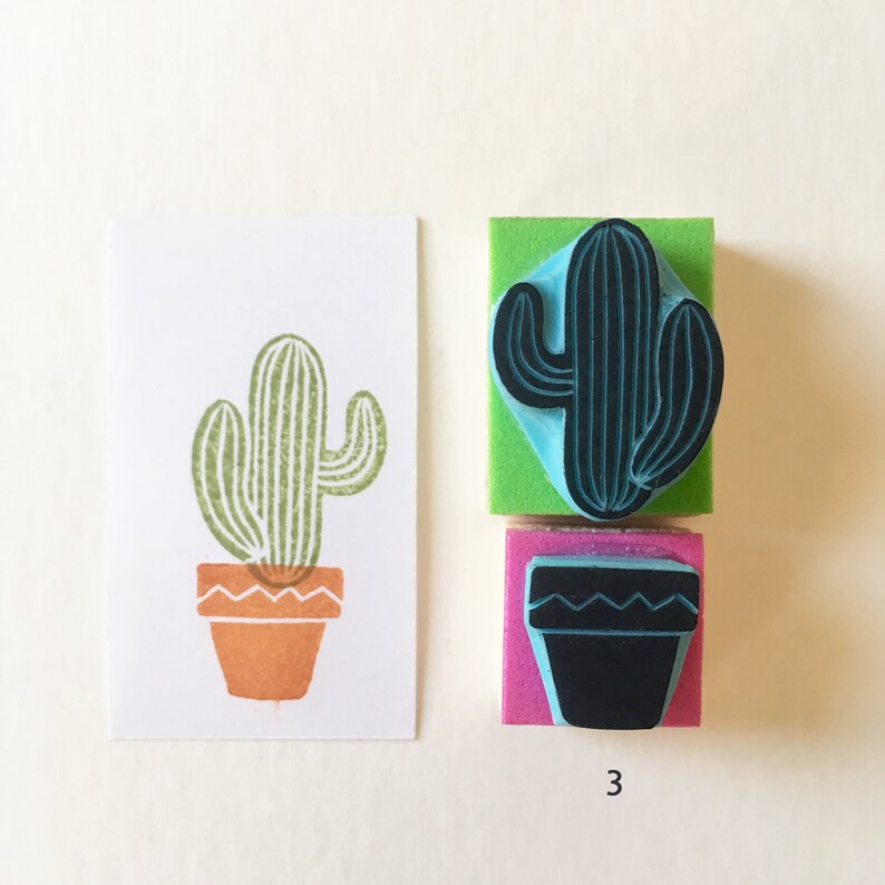 Cactus Rubber Stamps, Desert Cactus Stamp With Plant Pot, Set of 5 ...