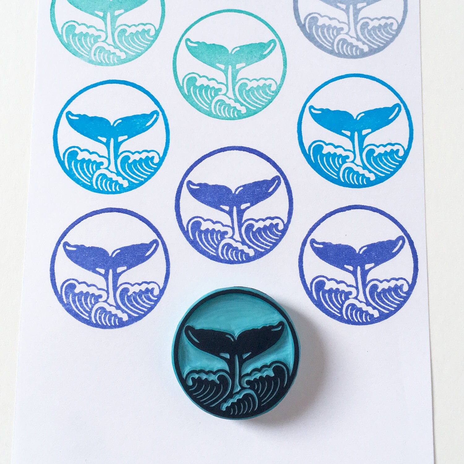Whale Tail and Waves Hand Carved Rubber Stamp Handmade by - Etsy