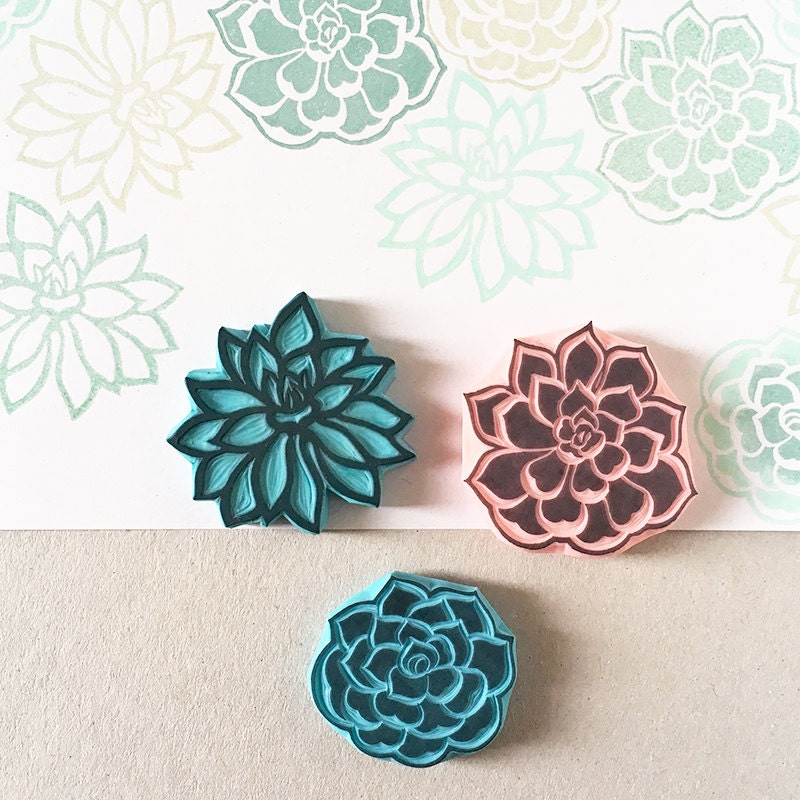 Succulent Rubber Stamps Set of 3 Stamps Hand Carved Stamps | Etsy