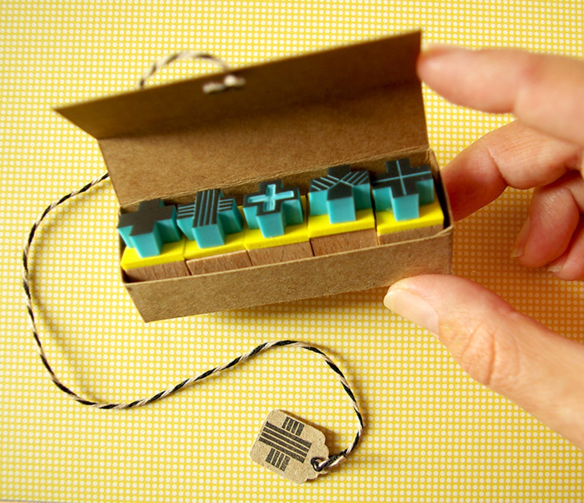 Plus Signs Stamps Set of Five Mini Rubber Stamps Hand - Etsy