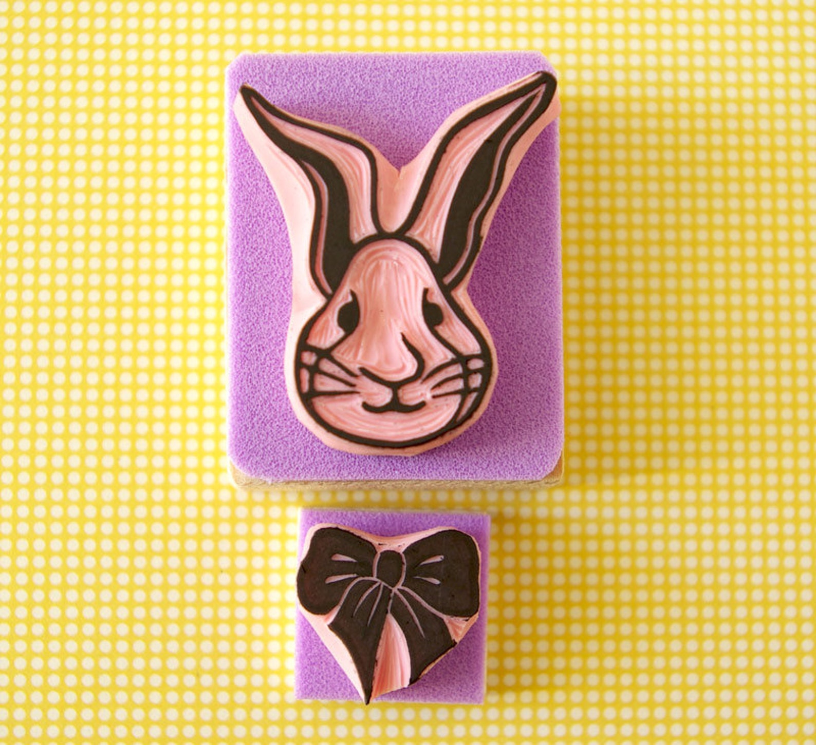 Bunny rubber stamp bunny face stamp bowtie hand carved | Etsy