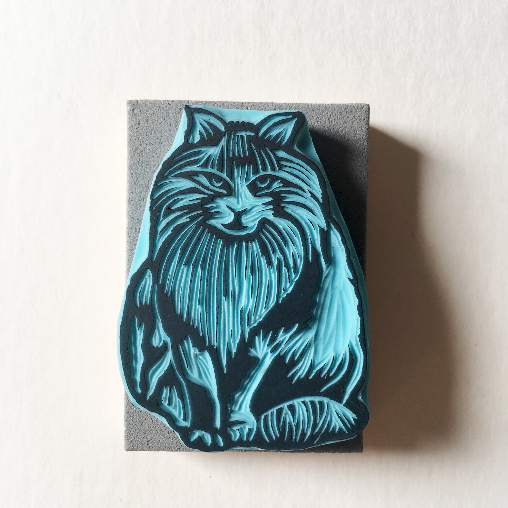 Cat rubber stamp hand carved rubber stamp of a hairy cat | Etsy