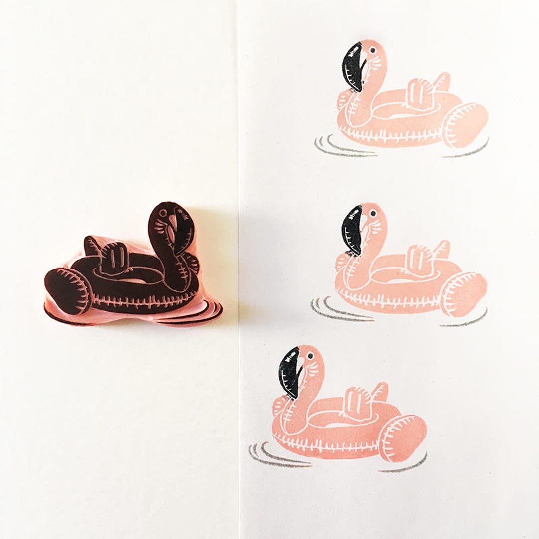 Flamingo Pool Float Rubber Stamp, Hand Carved Stamp, Summer, Summer ...