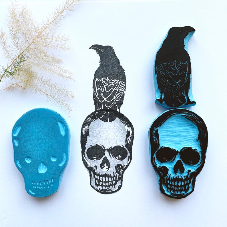 Dark Academy Rubber Stamps of a Raven Stamp and Human Skull. - Etsy