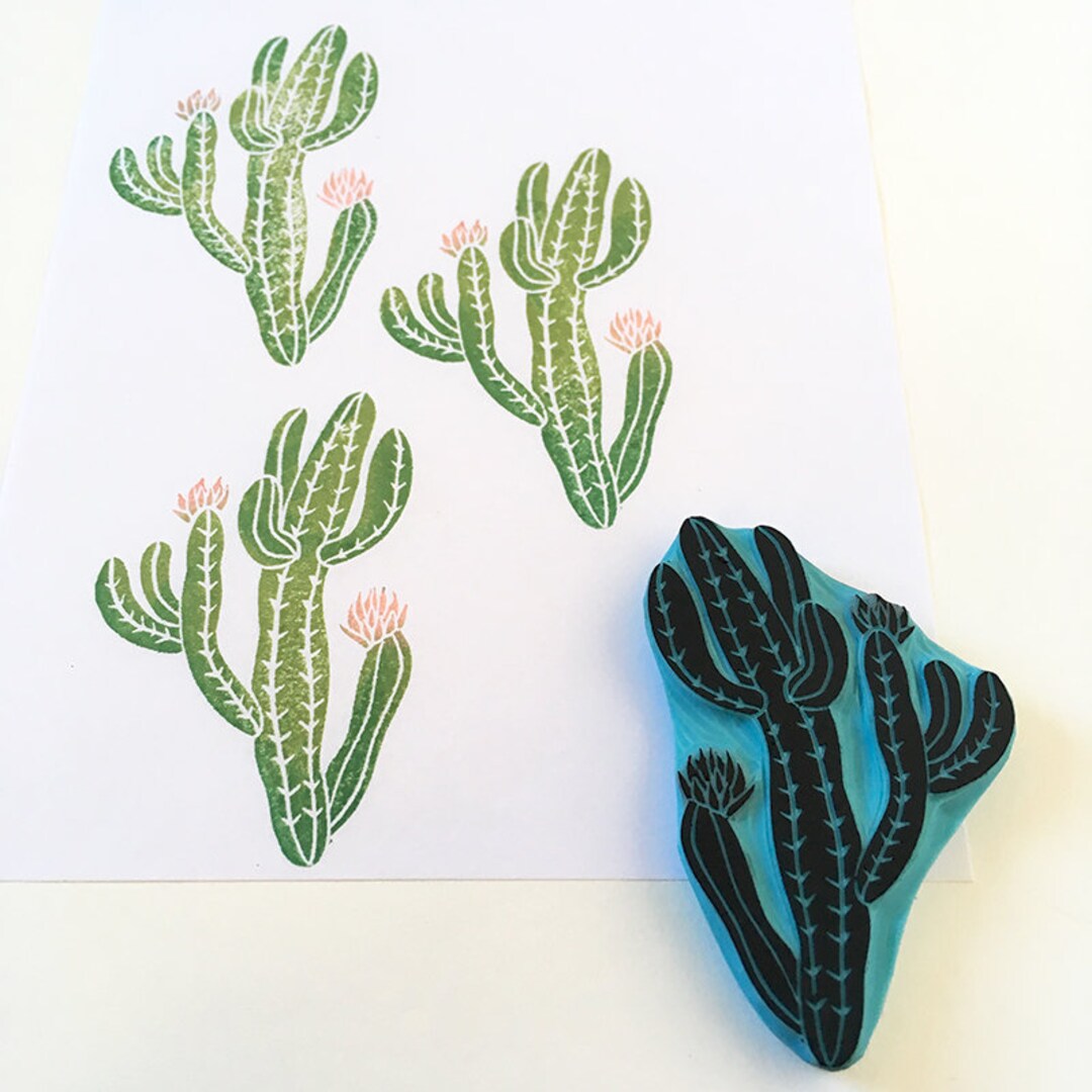 Cactus Rubber Stamp, Hand Carved Rubber Stamp, Cactus Stamp, Cactus ...