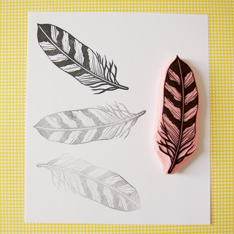 Stripped feather rubber stamp hand carved stamp owl feather | Etsy
