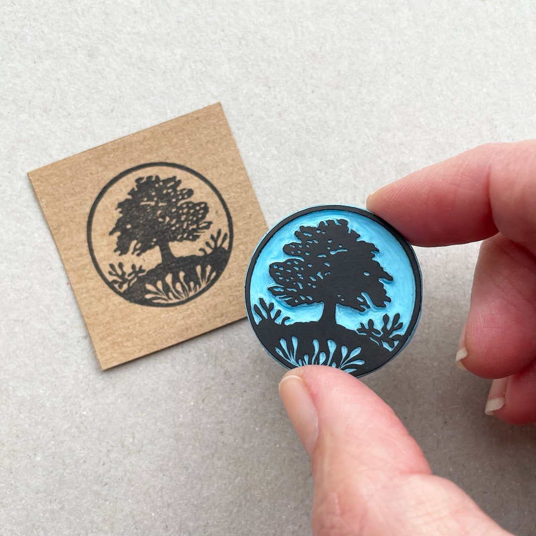 Hand Carved Rubber Stamp of a Tree Medallion for Nature Lovers - Etsy