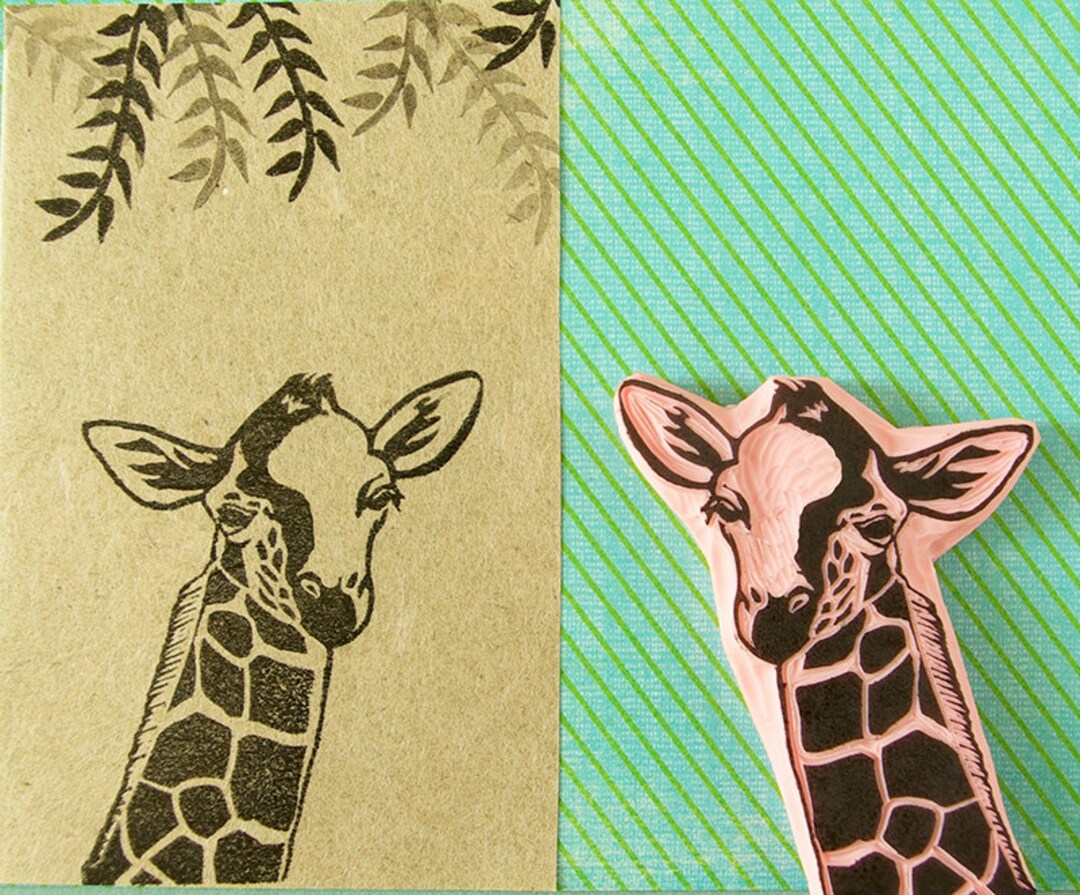 Giraffe Stamp, Rubber Stamp, Hand Carved Stamp, Charity Item, African ...