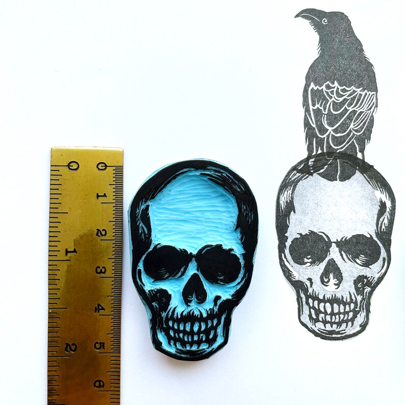 Human Skull Rubber Stamp and Raven Stamp. Memento Mori Theme - Etsy