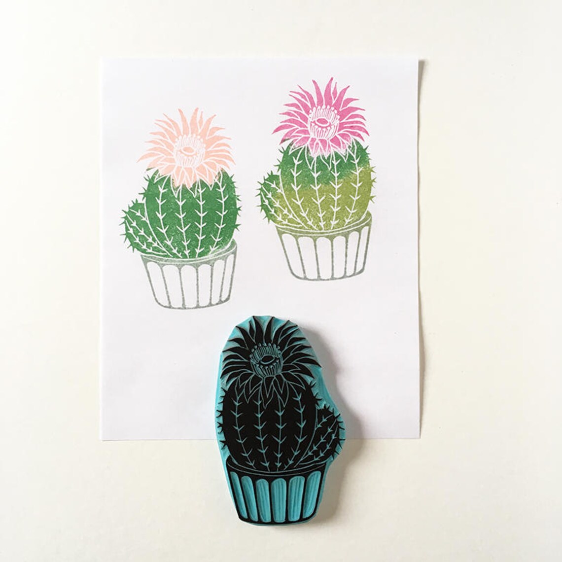 Cactus bloom rubber stamp hand carved rubber stamp cactus | Etsy