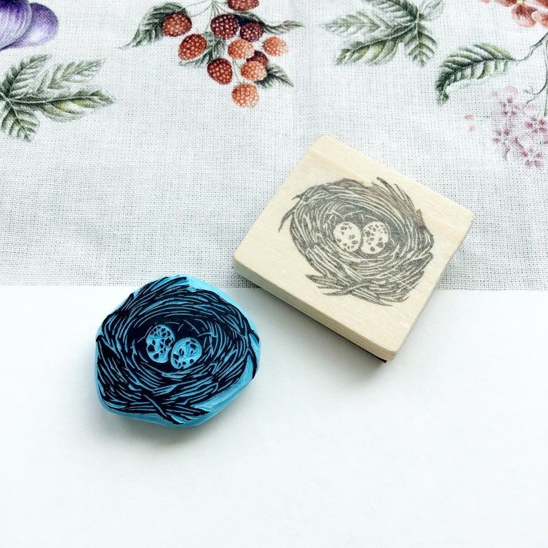 Bird Nest Rubber Stamp Hand Carved Bird Nest With Eggs Rubber | Etsy