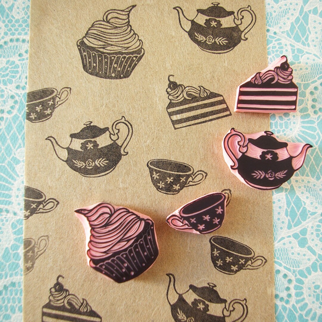 Teatime Stamp Set Set of Four Stamps Gift Idea Birthday Invitation ...