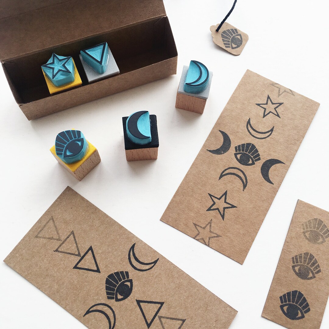 Moon, Stars and Mystic Eye Rubber Stamp Set of 5 - Etsy