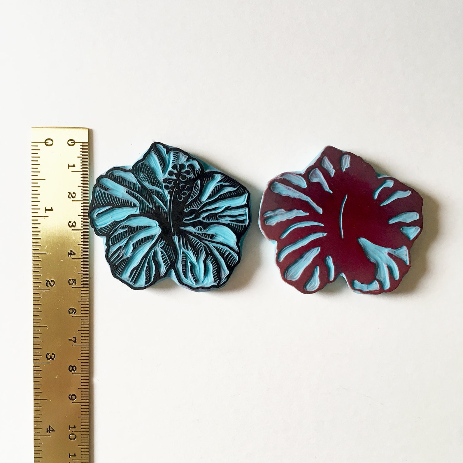 Hibiscus Flower Rubber Stamp, Set of Stamps for Two Color Stamping ...