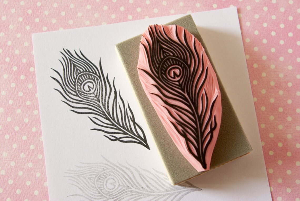 Peacock Feather Rubber Stamp, Hand Crafted Stamp for Wedding ...