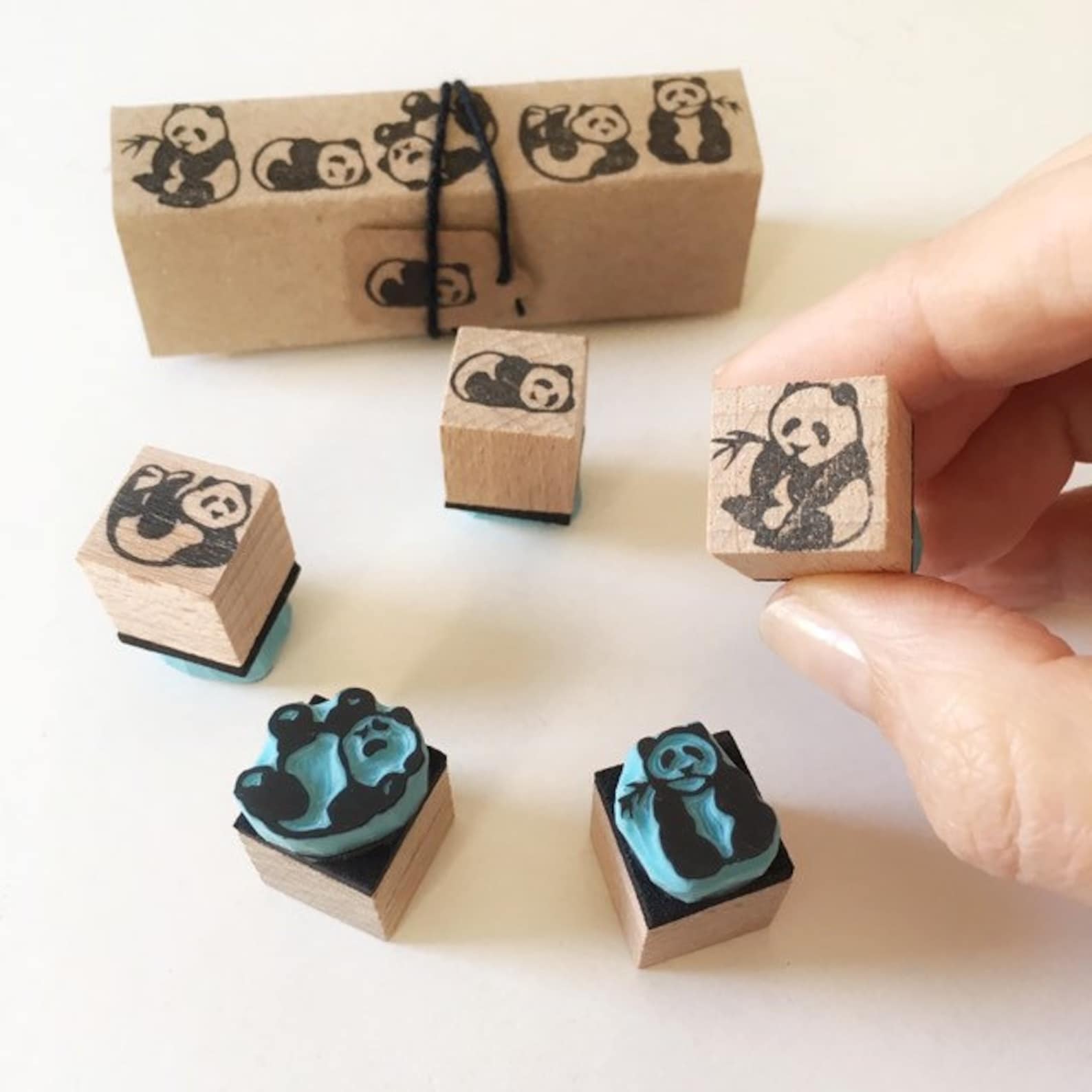 Panda Bear Rubber Stamps Set of Five Mini Stamps Hand Carved - Etsy