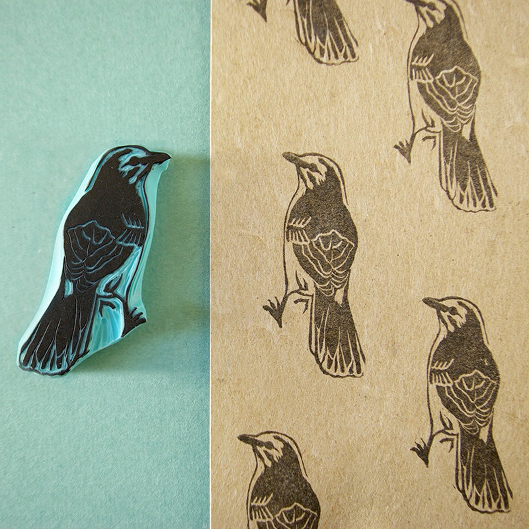 Bird Stamp, Hand Carved Stamp, Mocking Bird, Black Bird, Bird Lover ...