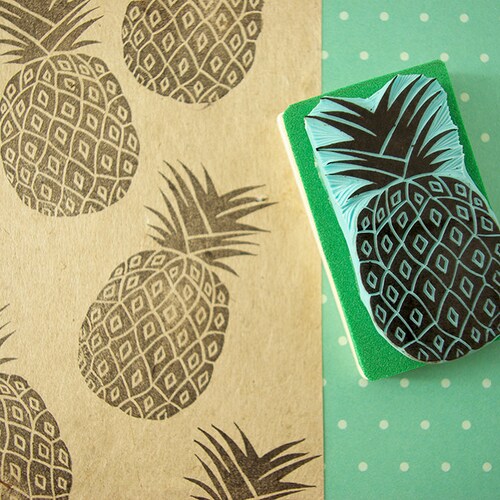 Pineapple Rubber Stamp Hand Carved Tropical Stamp Summer - Etsy