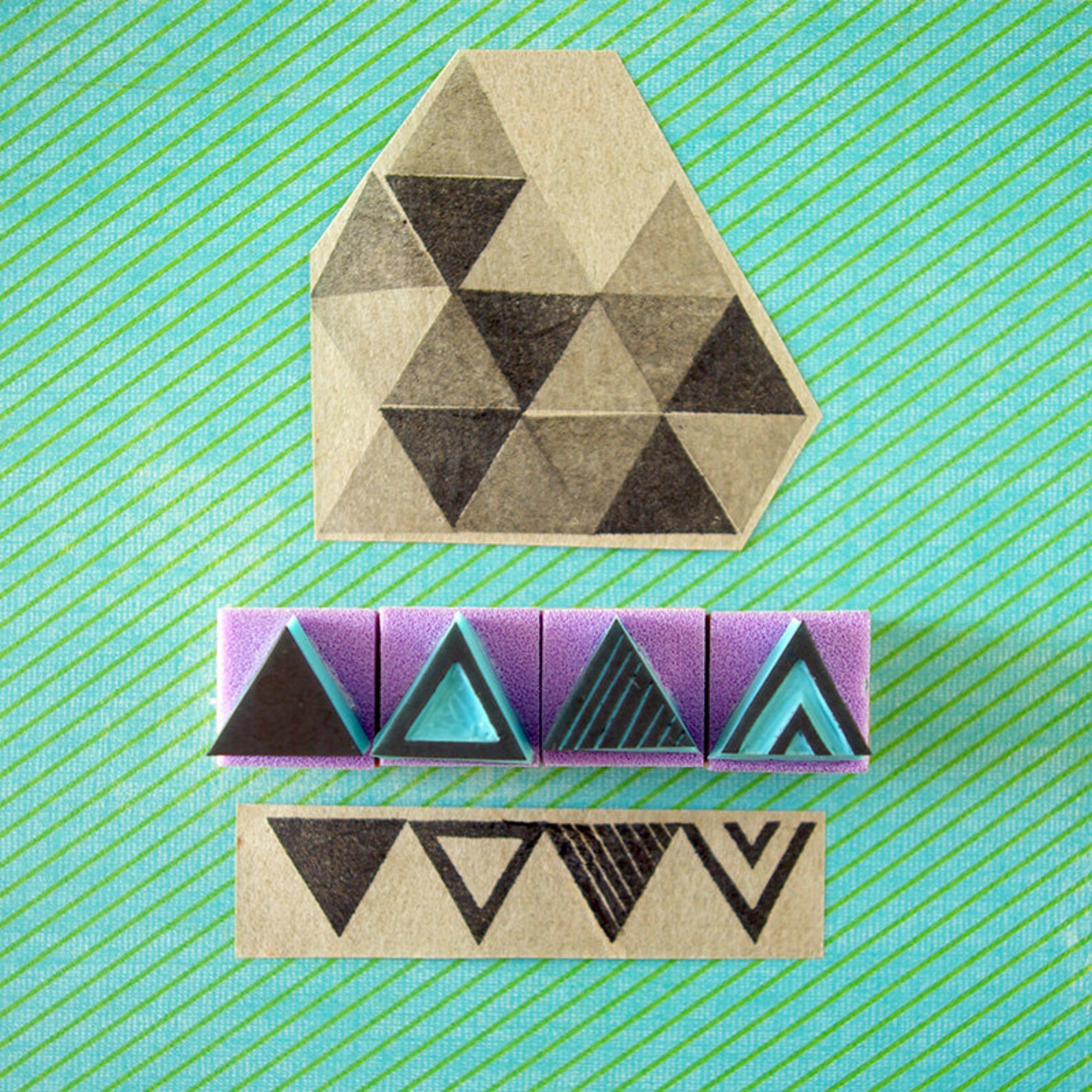 Mini Triangles Rubber Stamps Set of 4 Hand Carved DIY | Etsy
