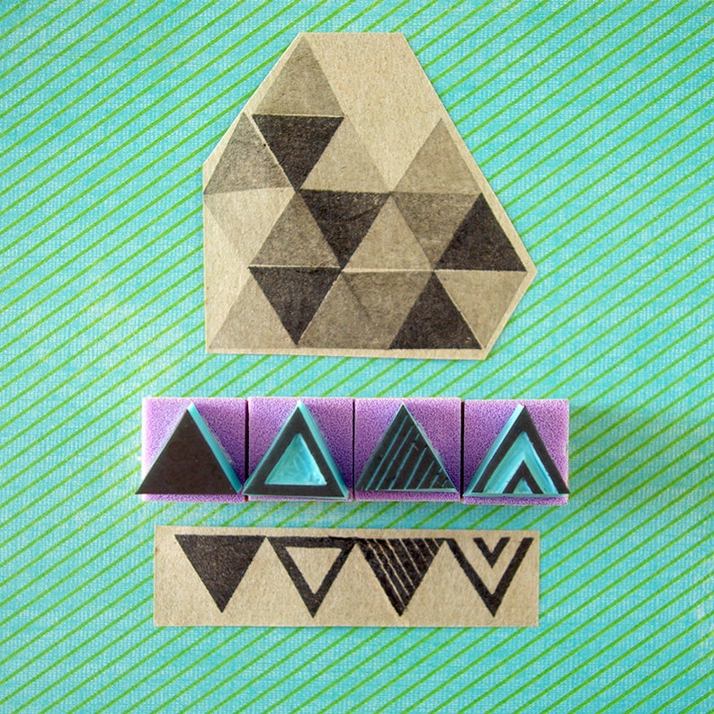 Mini triangles rubber stamps set of 4 hand carved DIY | Etsy