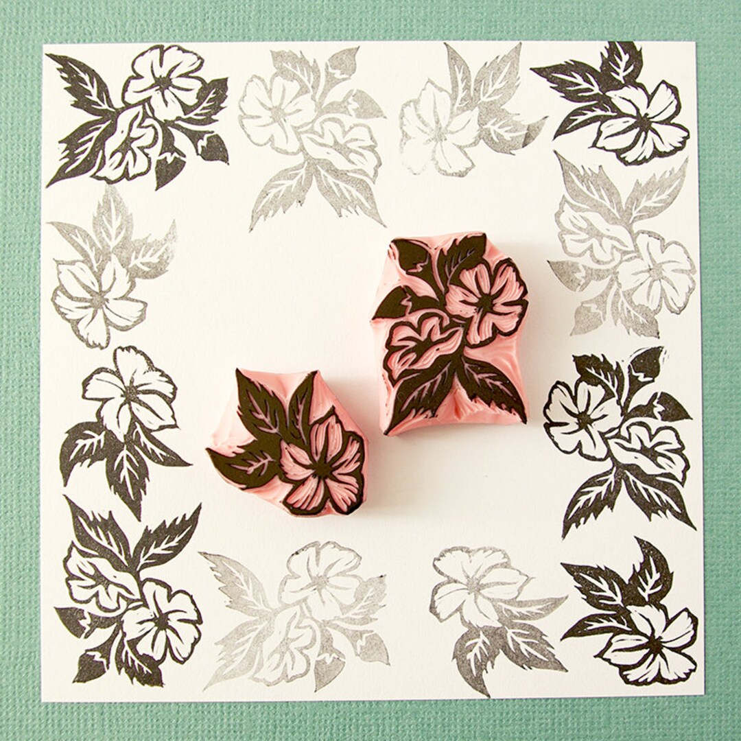 Tropical Flowers Rubber Stamps, Flowers, Hand Carved Stamps, Floral ...