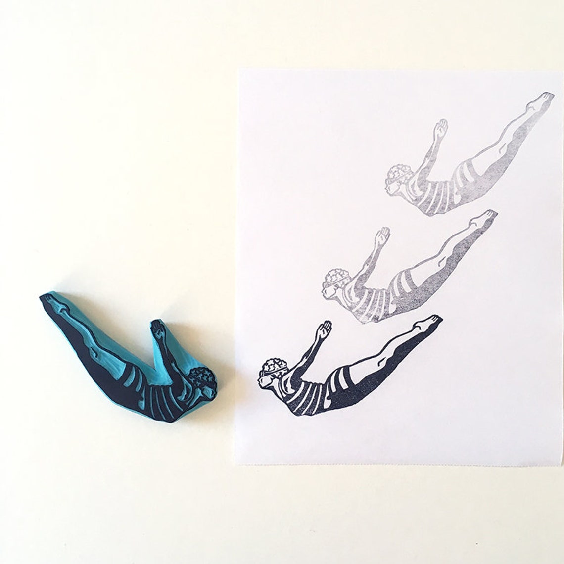 Swimmer Rubber Stamp Hand Carved Stamp Stamp Handmade - Etsy