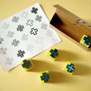 Plus Signs Stamps, Set of Five, Mini Rubber Stamps, Hand Carved, Stamp ...