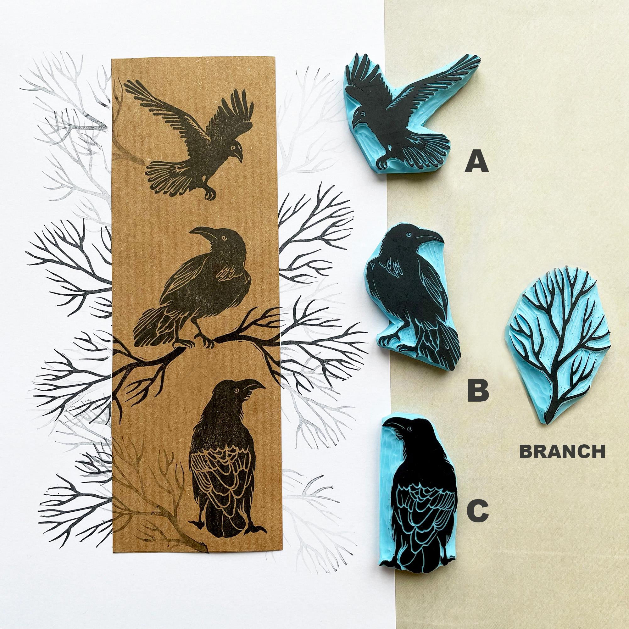 Hand Carved Raven Rubber Stamps, Dark Academia and Woodland Nature Bird ...
