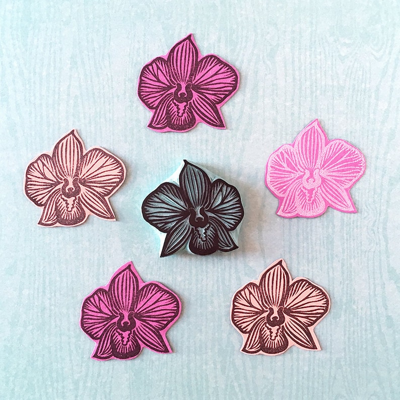 Orchid Rubber Stamp, Hand Carved Flower, Stamping Supply, Wedding Decor ...