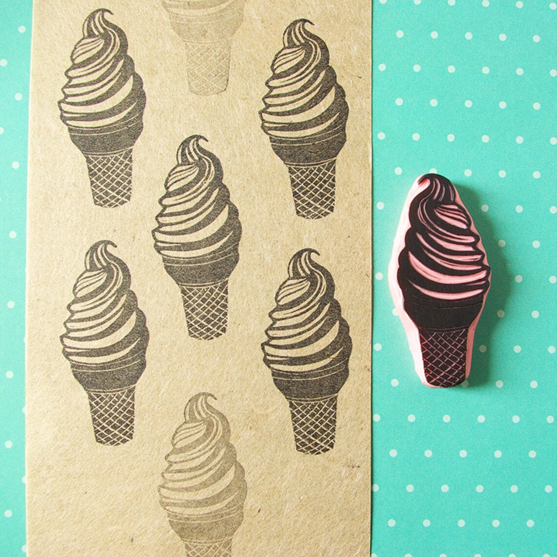 Ice Cream Stamp Hand Carved Sweet Stamp Summer Decor Swirl - Etsy