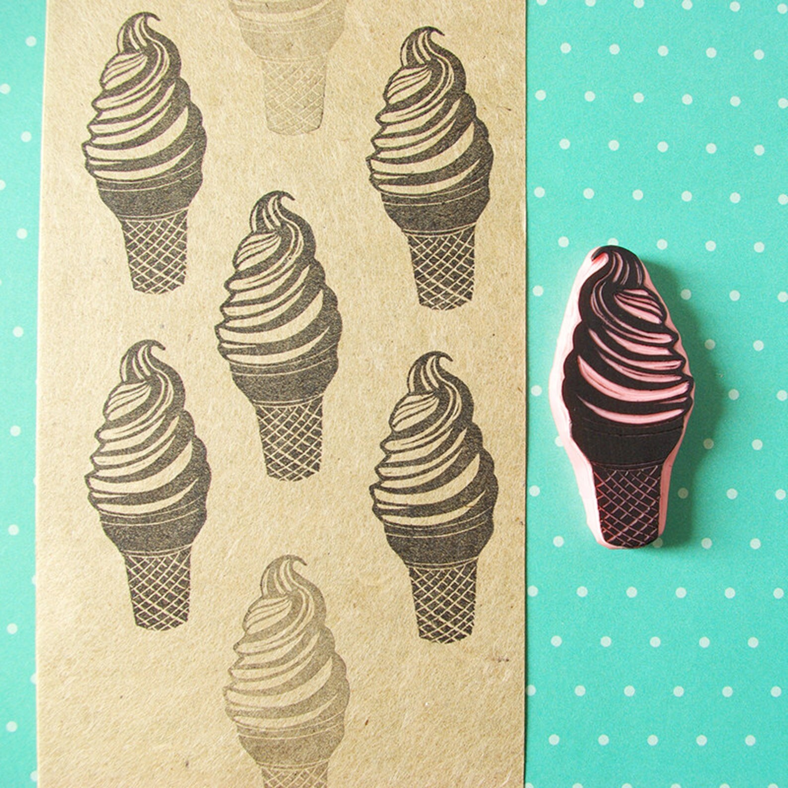 Ice Cream Stamp Hand Carved Sweet Stamp Summer Decor Swirl - Etsy