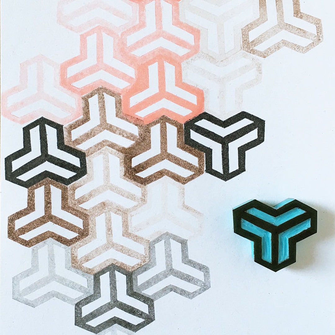 Geometric Rubber Stamp, Pattern Maker Stamp, Hand Carved, Symmetry - Etsy