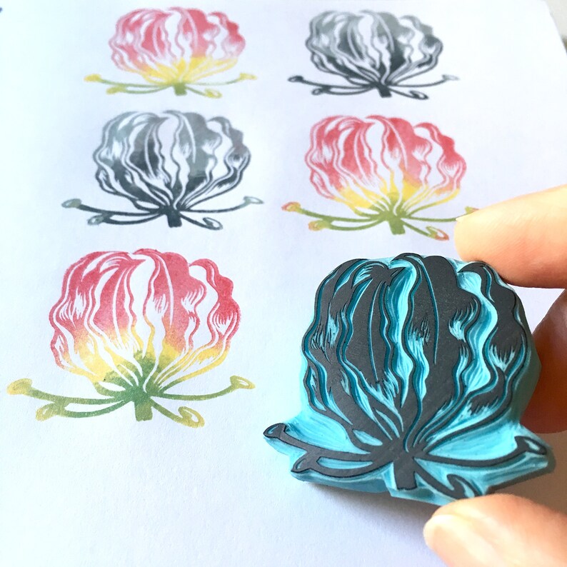 Flame Lily Flower Rubber Stamp, Hand Carved Stamp Made by Cassastamps ...