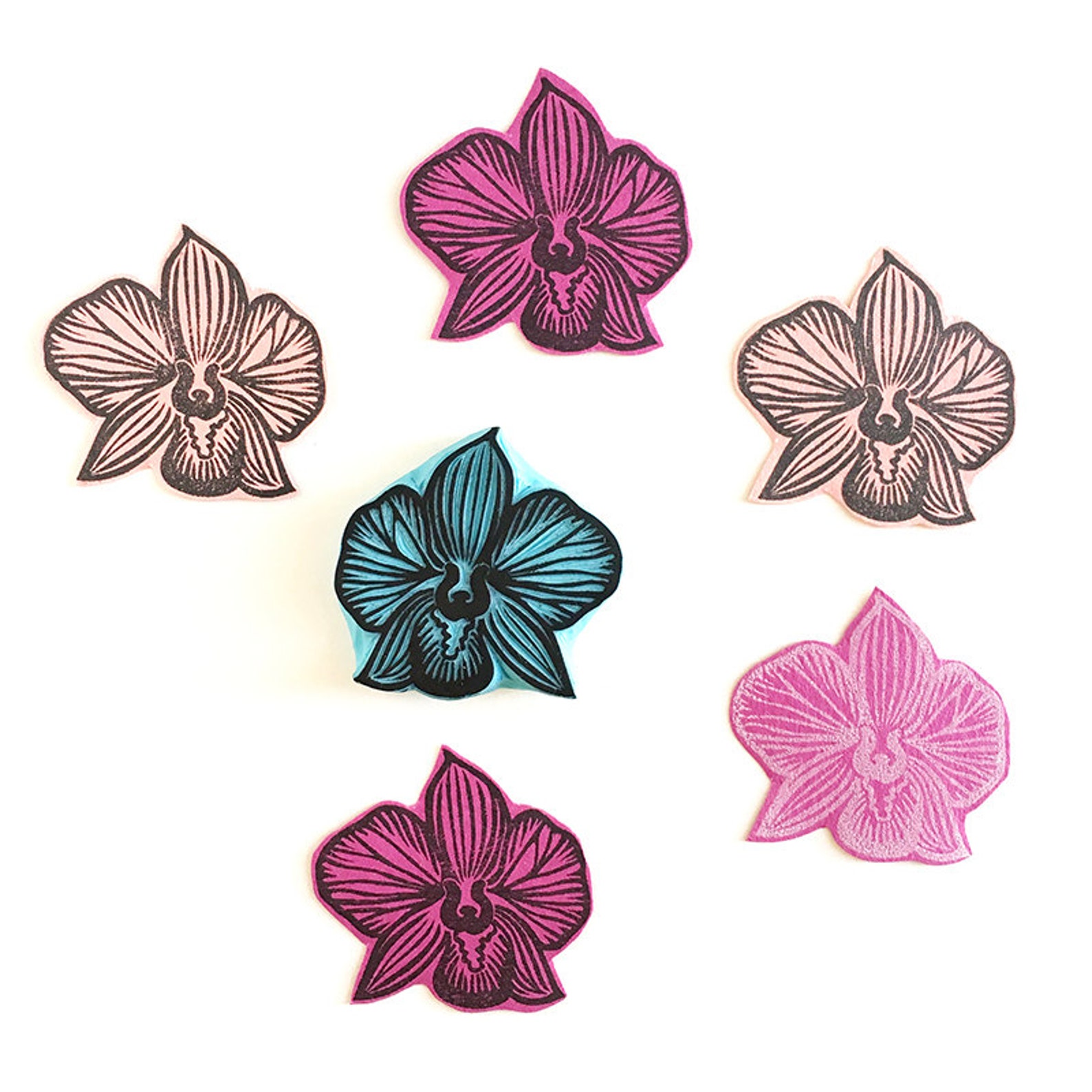 Orchid Rubber Stamp, Hand Carved Flower, Stamping Supply, Wedding Decor ...