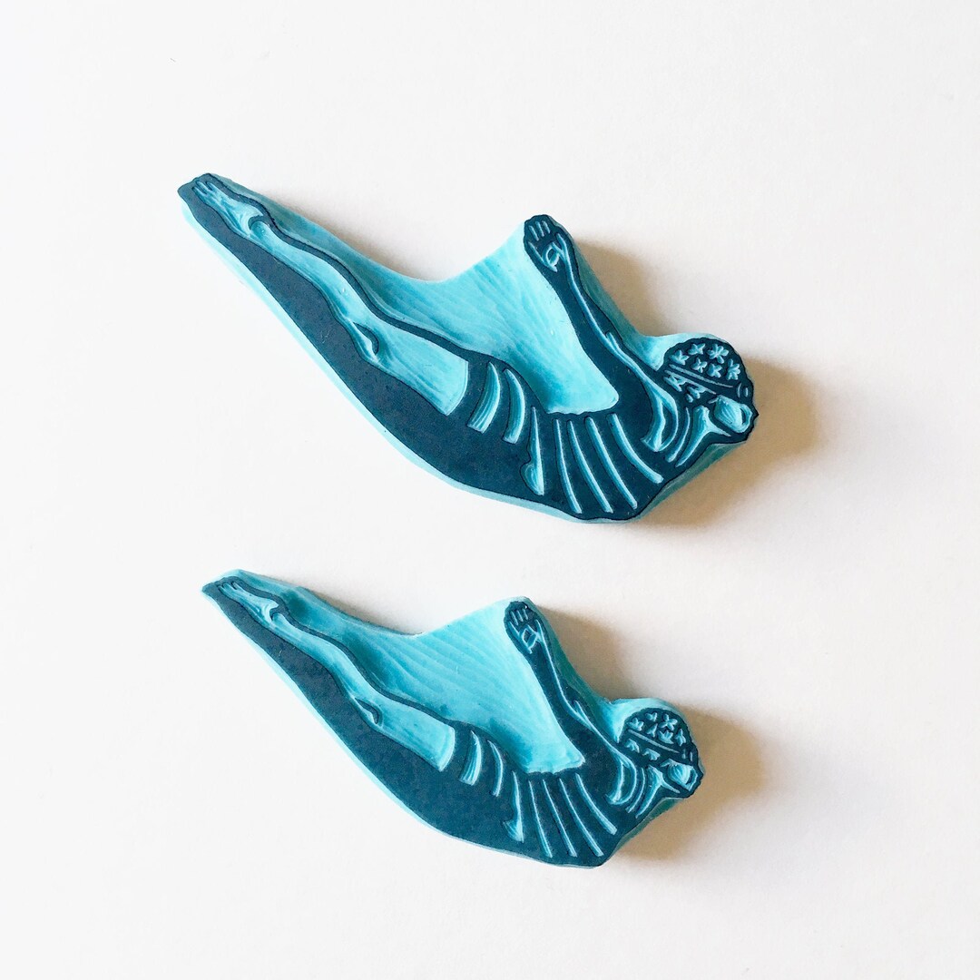 Swimmer Rubber Stamp, Hand Carved Stamp, Stamp Handmade, Vintage ...