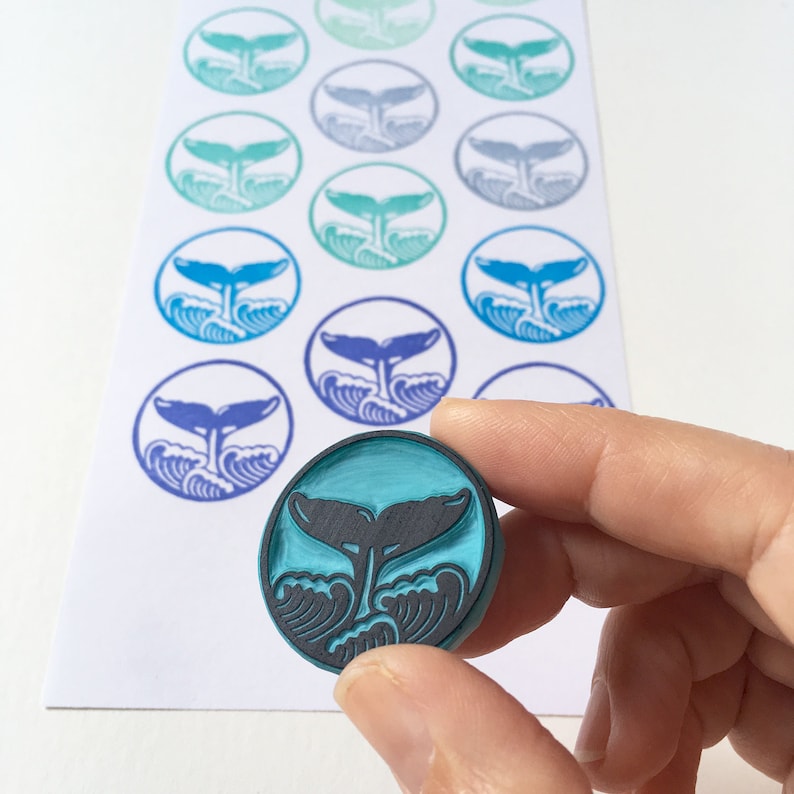 Whale Tail and Waves Hand Carved Rubber Stamp, Handmade by Cassastamps ...
