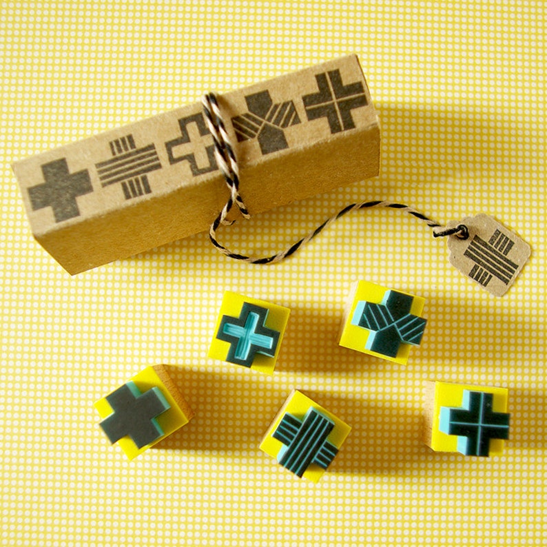 Plus Signs Stamps Set of Five Mini Rubber Stamps Hand - Etsy