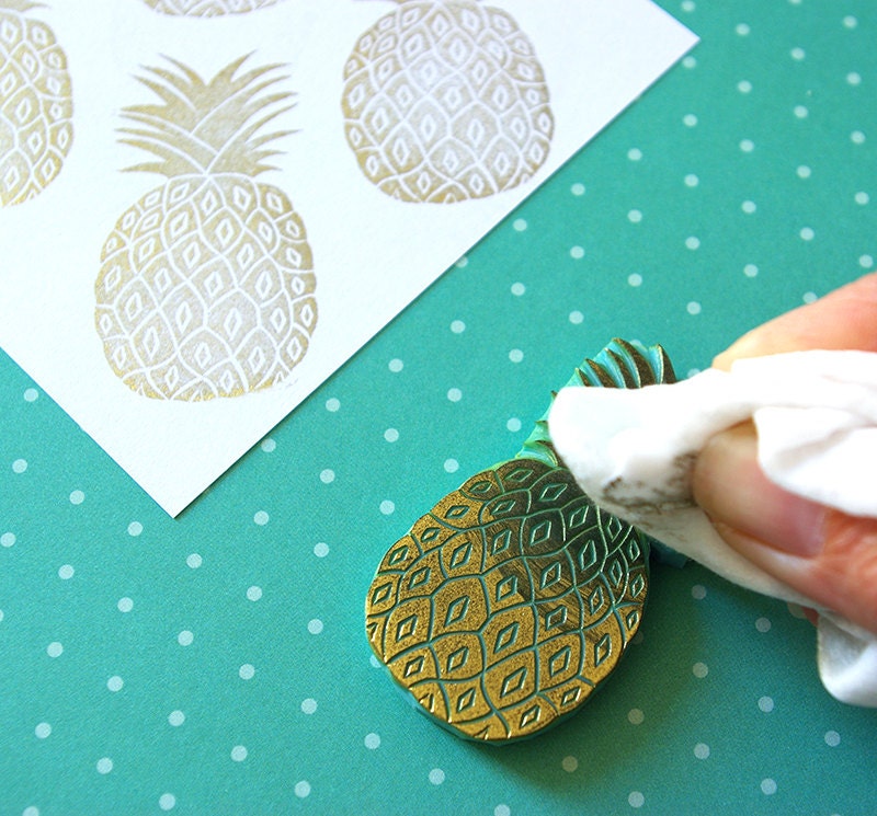 Pineapple rubber stamp hand carved tropical stamp summer | Etsy