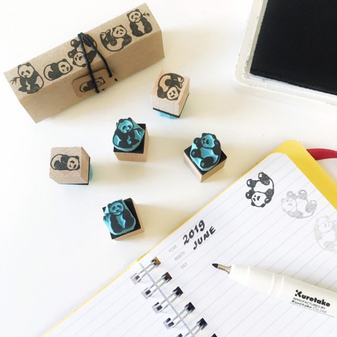 Panda Bear Rubber Stamps Set of Five Mini Stamps Hand Carved - Etsy