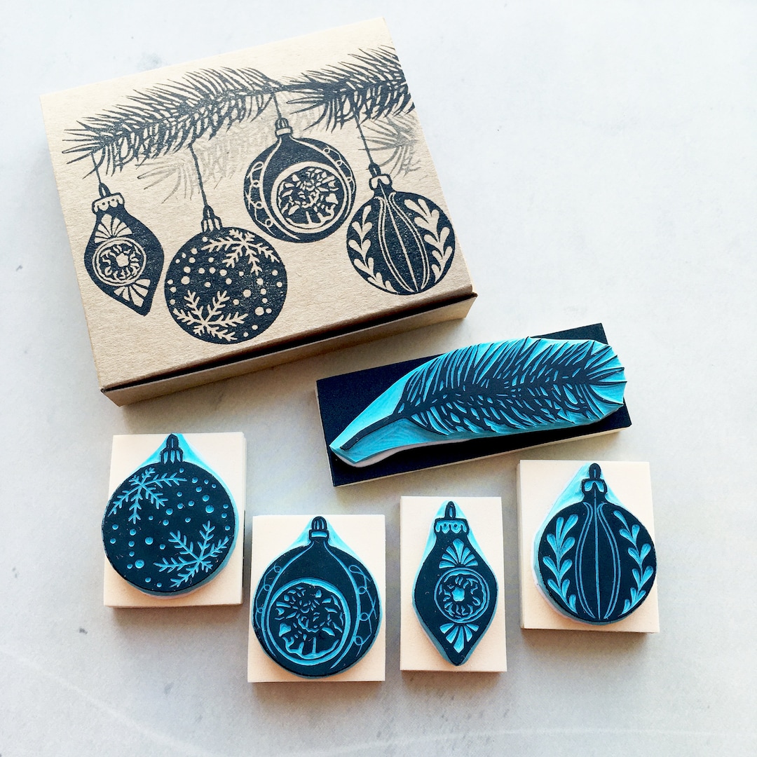 Vintage Christmas Ornament Rubber Stamps: Hand Carved DIY Set - Etsy