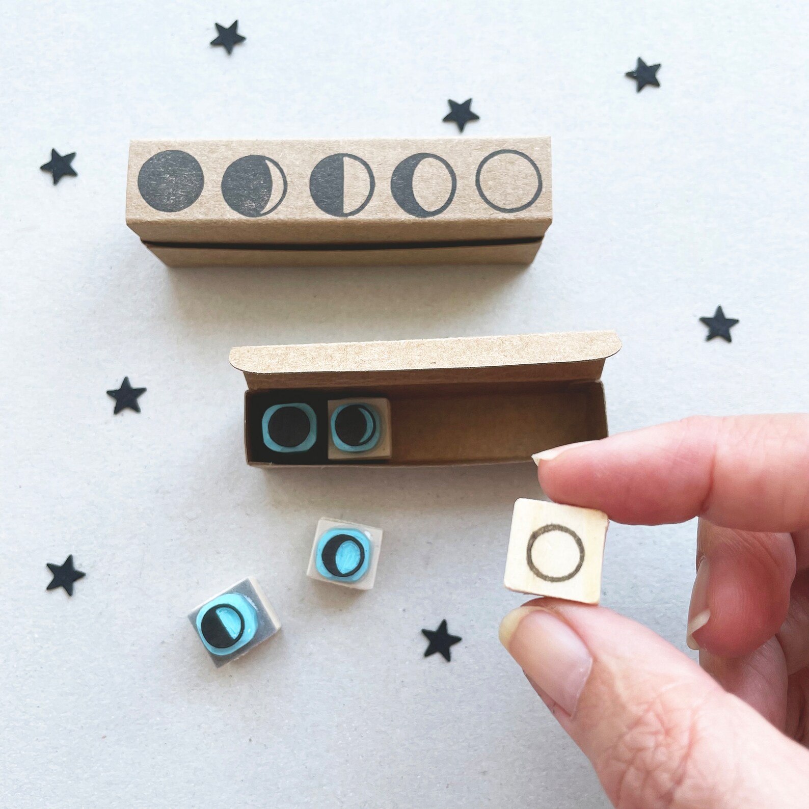 Moon Phase Rubber Stamp Set Set of Five Moons Phases of the - Etsy