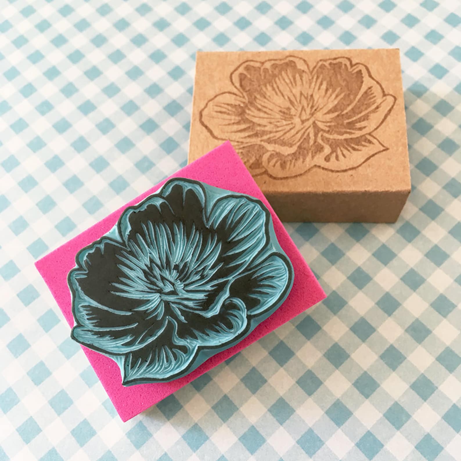 Peony Flower Rubber Stamp Hand Carved Stampscrapbooking - Etsy