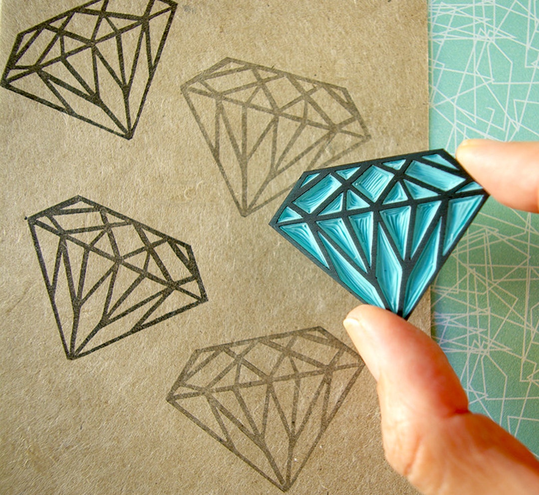 Diamond - Hand Carved Stamp - Wedding - Bridal Shower - Engagement ...