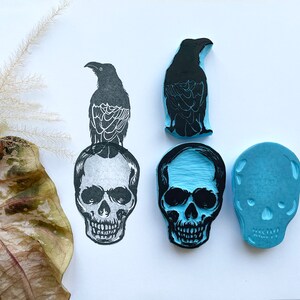 Human Skull Rubber Stamp and Raven Stamp. Memento Mori Theme Stamps. - Etsy